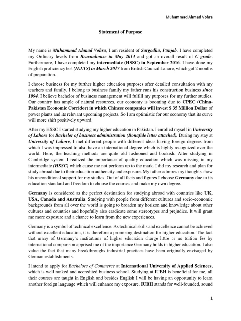 Sop Germany | Download Free PDF | International Student | Academic Degree