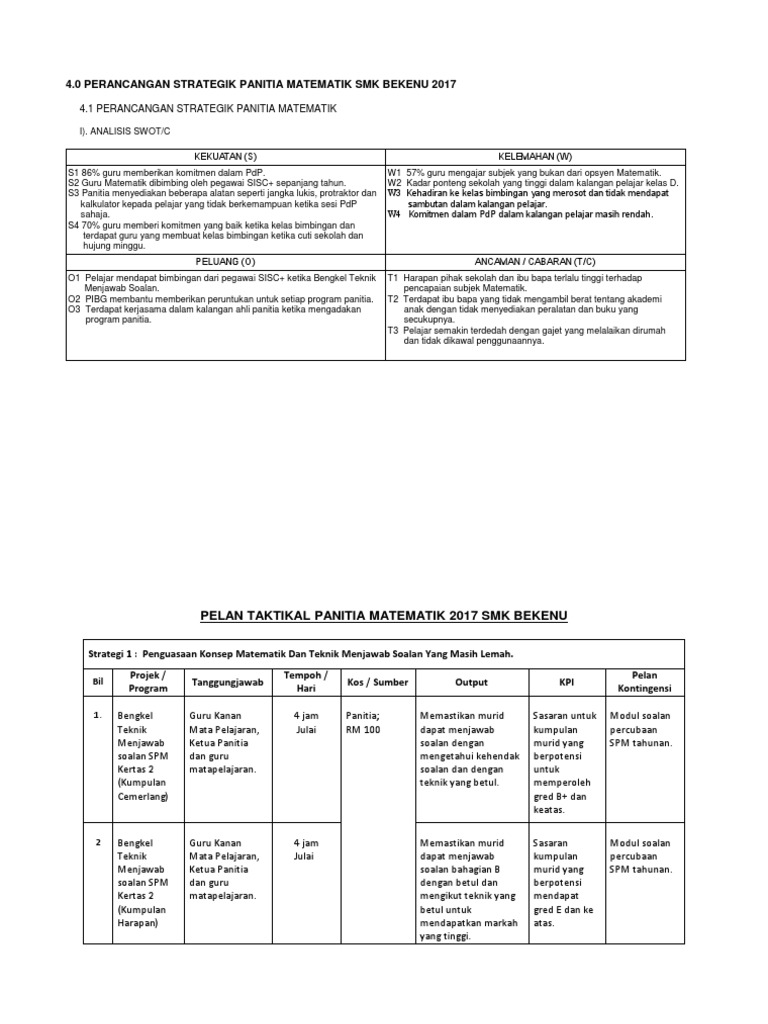Pelan Strategik Dan Pelan Taktikal | PDF