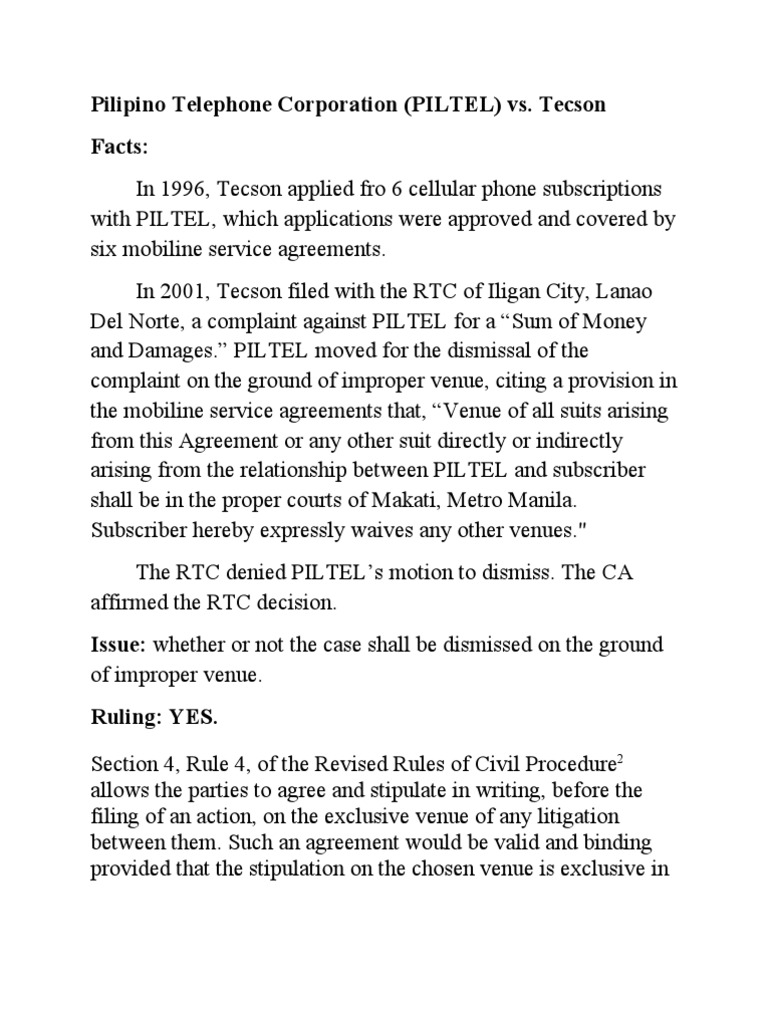 PILTEL vs. Tecson | Download Free PDF | Lawsuit | Complaint