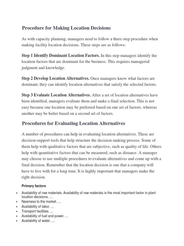 Steps in Location Decision Making | PDF | Labour Economics | Decision ...