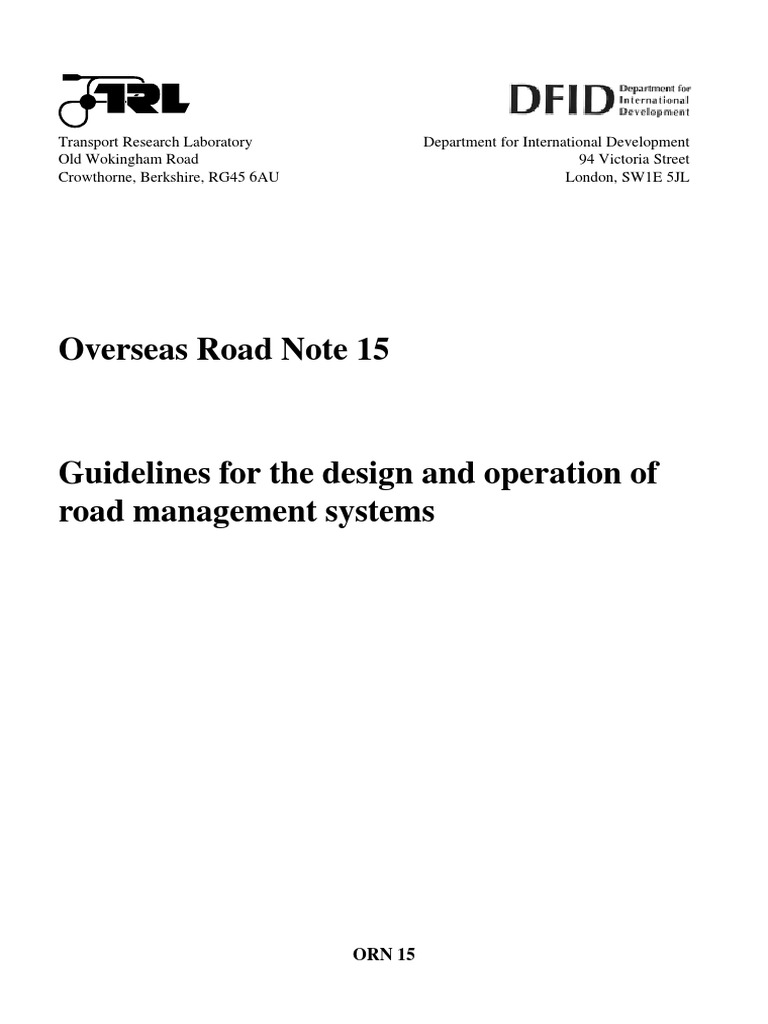 Road Note 15 - Design and Operation of Road Management Systems PDF ...