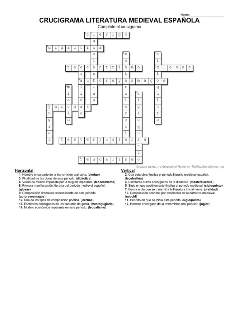 Crucigrama literatura medieval española_soluciones.pdf | Poesía ...