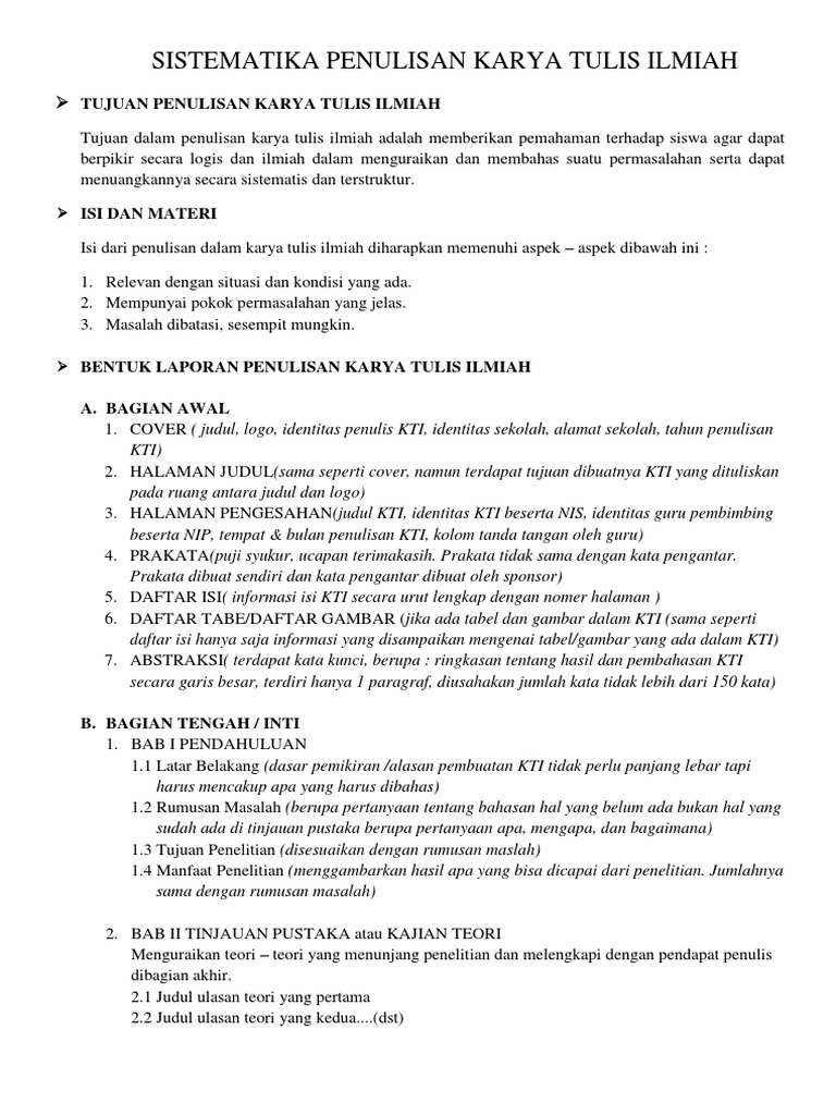 Sistematika Penulisan Karya Tulis Ilmiah 1 | PDF