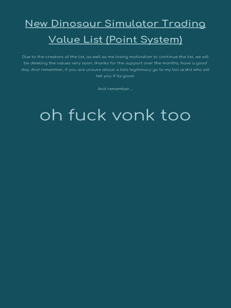 Dinosaur Simulator Trading Value List PDF | PDF