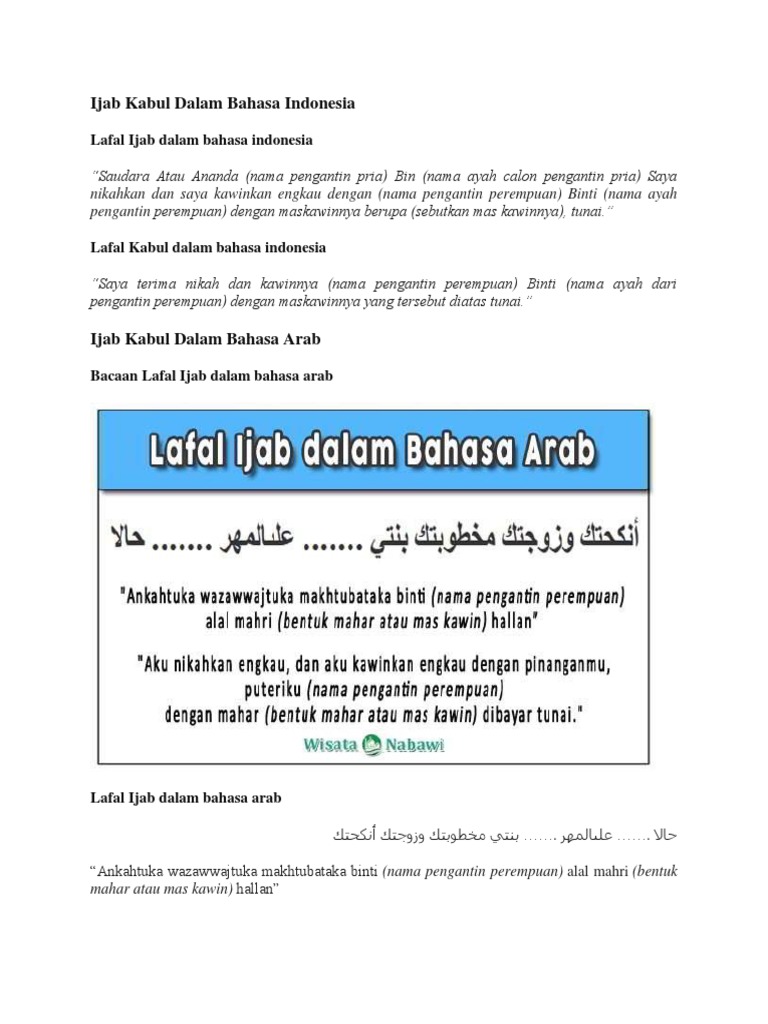 Ijab Kabul Dalam Bahasa Indonesia | PDF