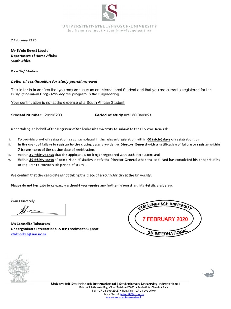 Study Permit Continuation Letter | PDF