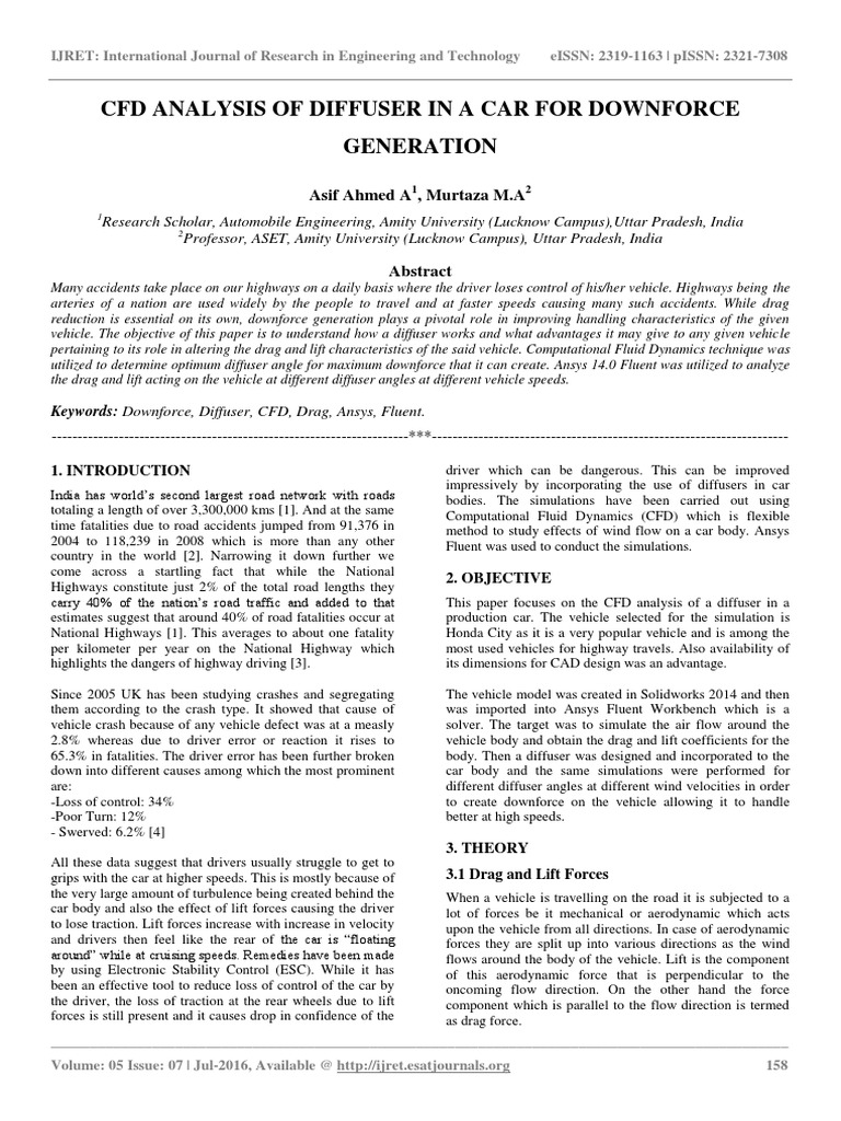 CFD Analysis of Car Diffuser for Downforce | PDF | Lift (Force ...