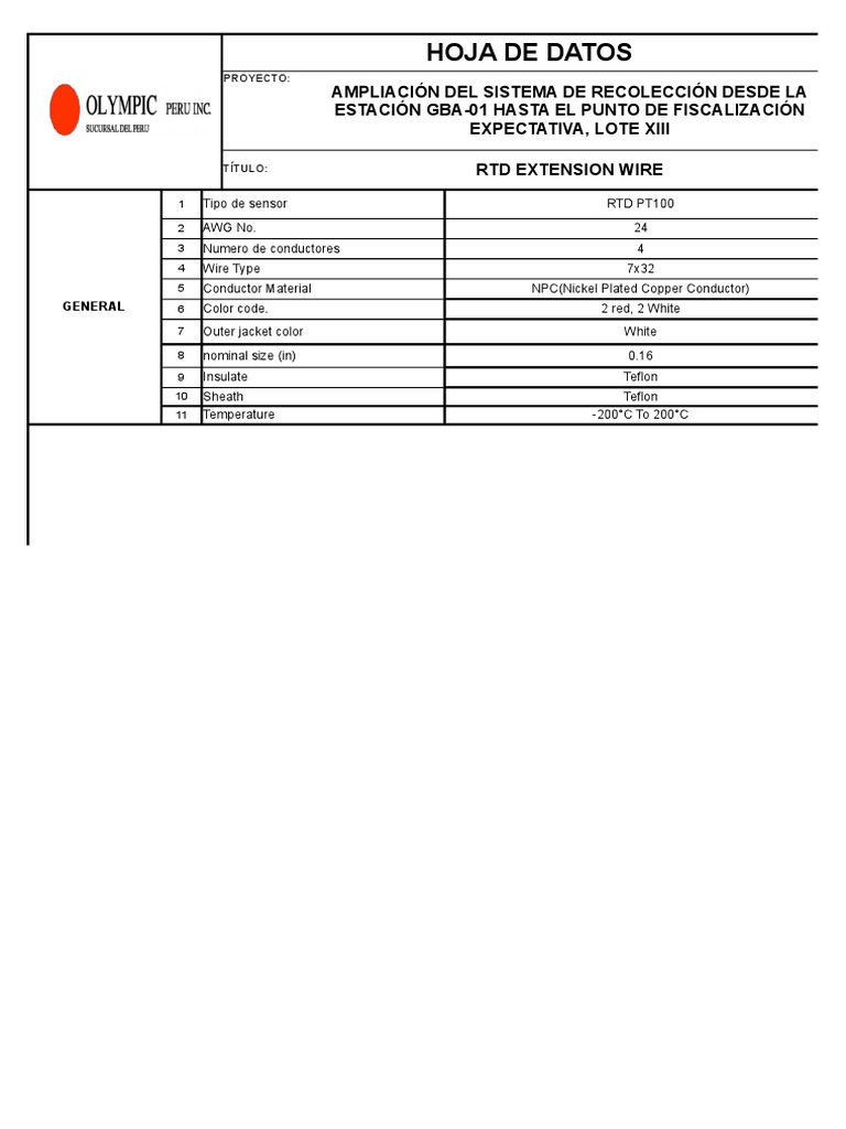 Hoja de Datos Extension RTD 4 Hilos | PDF