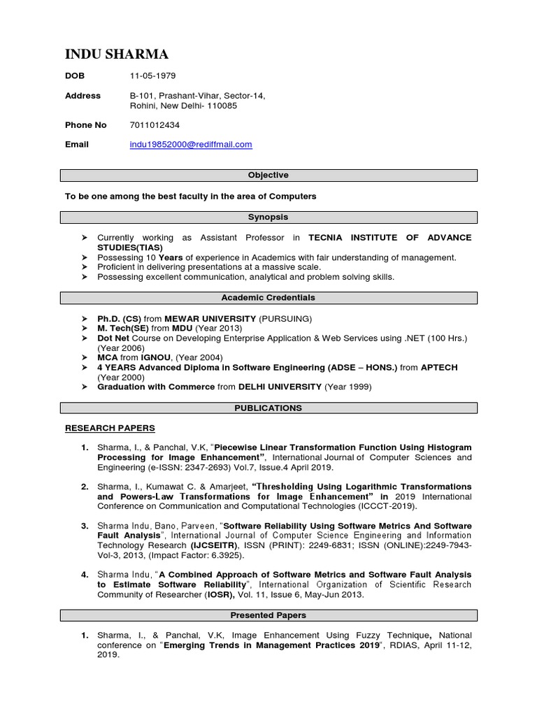 Indu Sharma - CV | PDF | Computer Science | Software