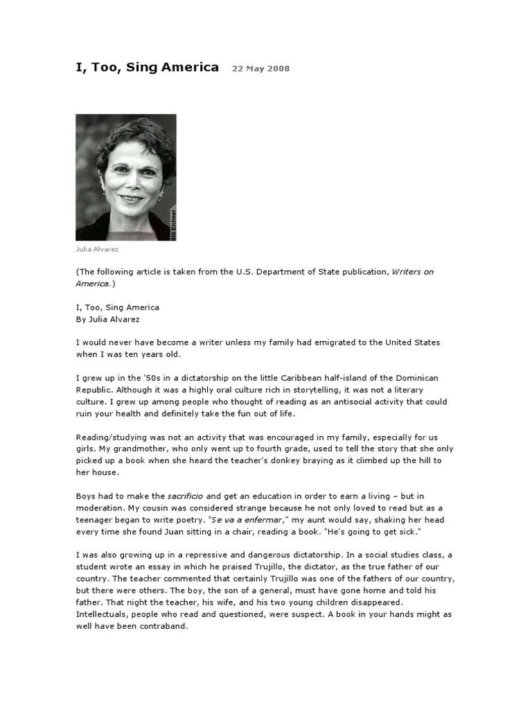 I Too Sing America. Julia Alvarez PDF | PDF