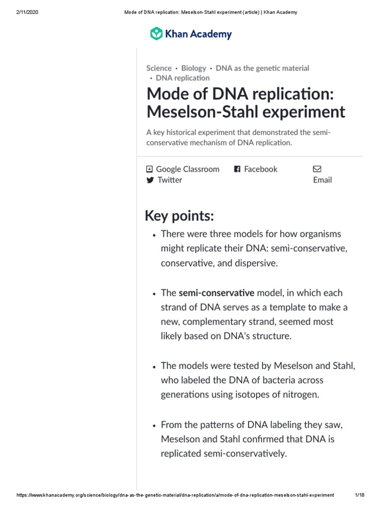 Mode of DNA Replication - Meselson-Stahl Experiment (Article) - Khan ...