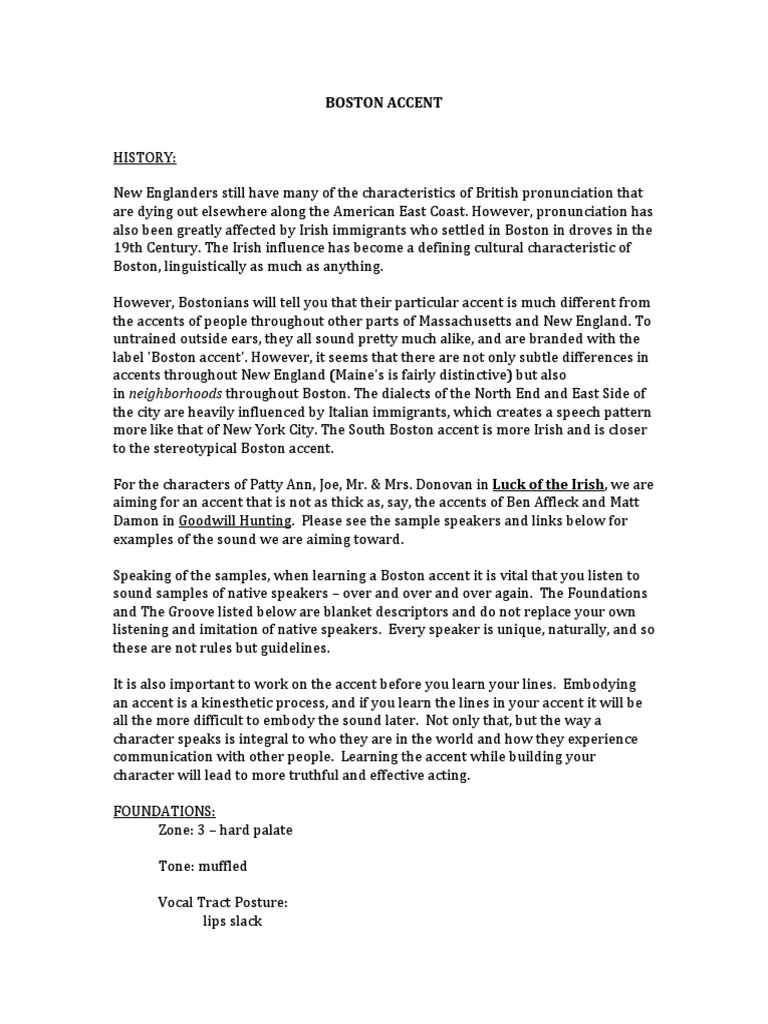 Boston Accent | PDF | Accent (Sociolinguistics) | Sociolinguistics