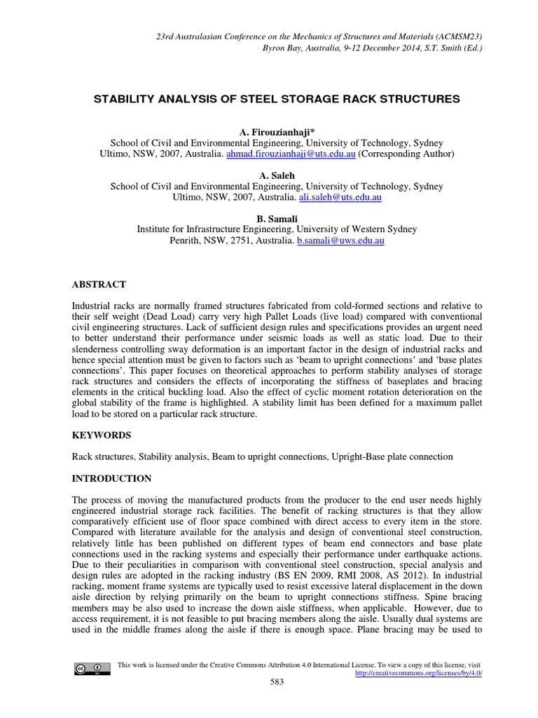 Stability Analysis of Steel Storage Rack Structures | PDF | Beam ...