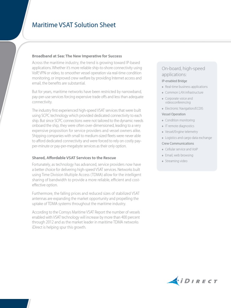 Maritime VSAT Solution Sheet | PDF | Very Small Aperture Terminal ...