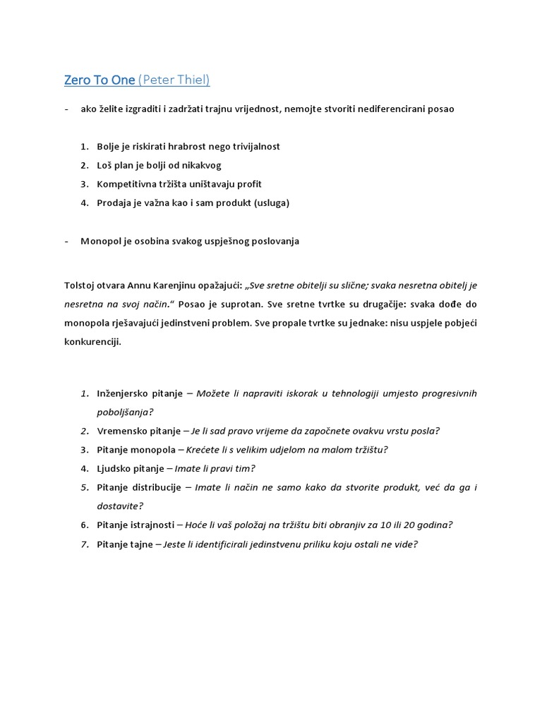 Zero To One (Peter Thiel) | PDF