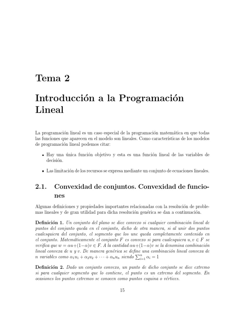 Tema 2 | PDF | Programación lineal | Conjunto convexo