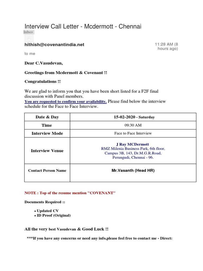 Interview Call Letter | PDF