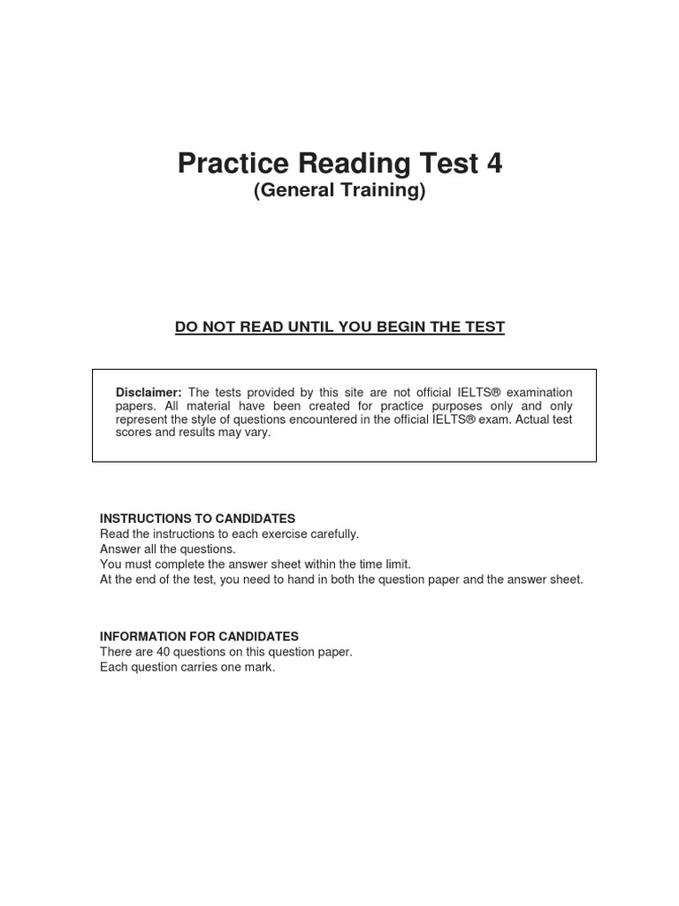 GT Reading Test 4 PDF | PDF