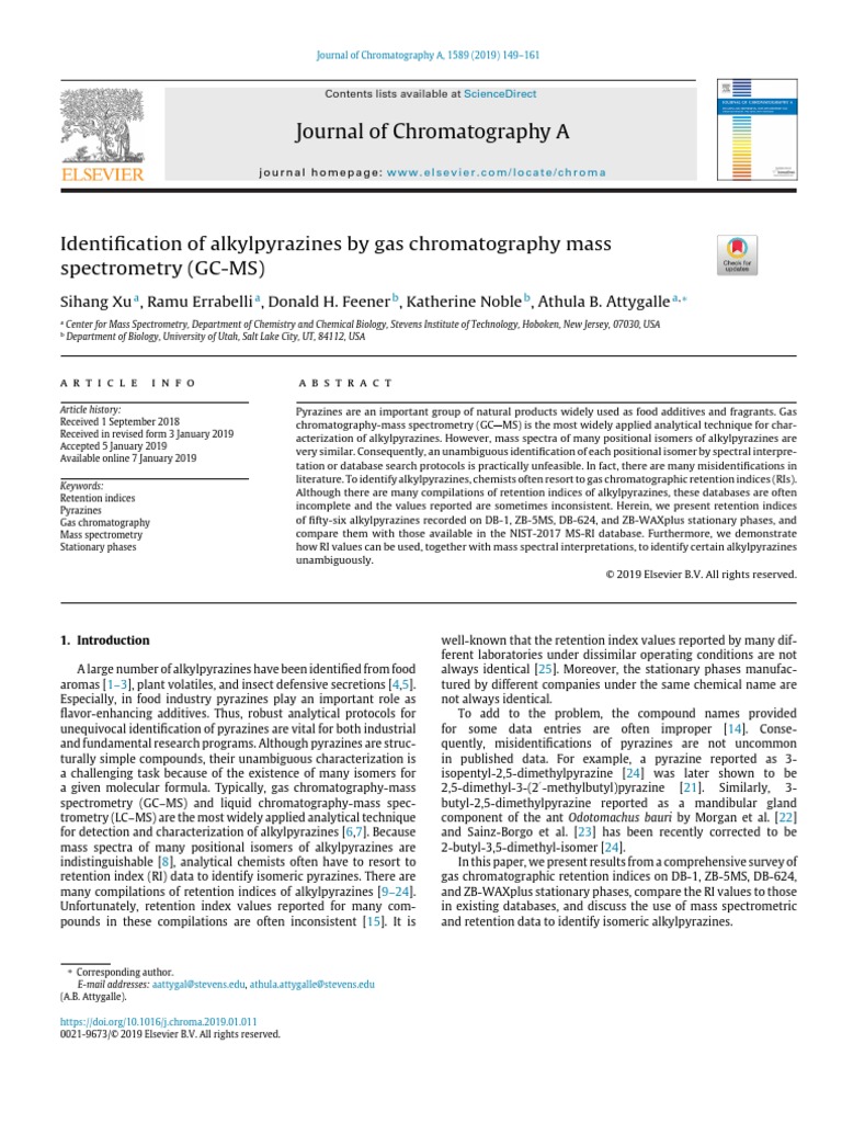 Identification of Alkylpyrazines by Gas Chromatography Mass ...