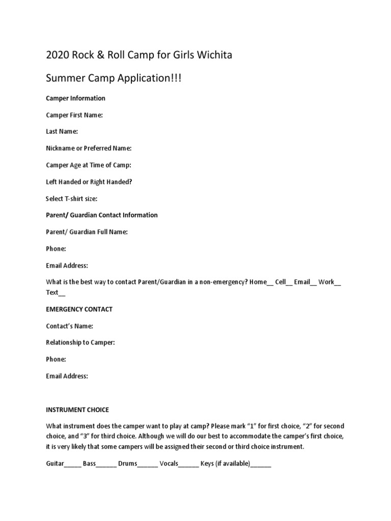 2020 Camper Application Ict | PDF | Wellness
