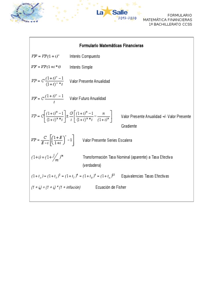 Formulario - Matematicas - Financieras MN | PDF