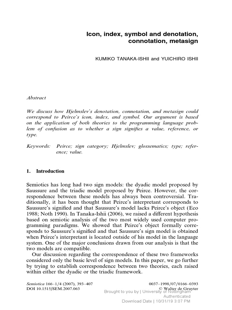 (Semiotica) Icon Index Symbol and Denotation Connotation Metasign | PDF ...