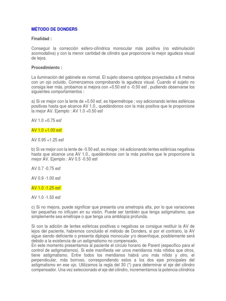 Método Donders: Corrección Visual | PDF | Radiación electromagnética ...