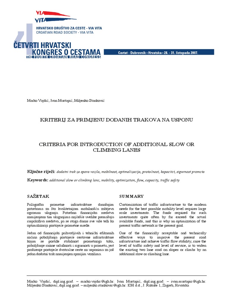 Kriterij Za Primjenu Dodatnih Traka Na Usponu | PDF