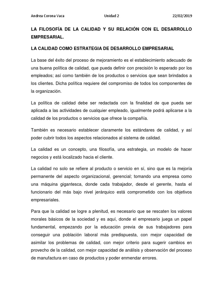 La Filosofía de La Calidad y Su Relación Con El Desarrollo Empresarial | PDF | Calidad ...