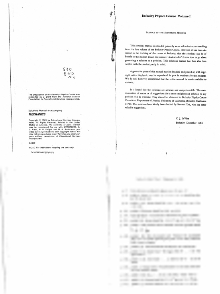 Pub - Mechanics Berkeley Physics Course Vol 1 Solution M PDF | PDF