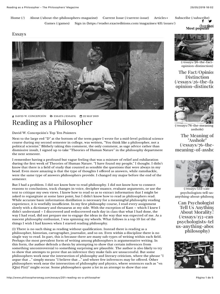 Reading As A Philosopher - The Philosophers' Magazine | PDF | Argument ...