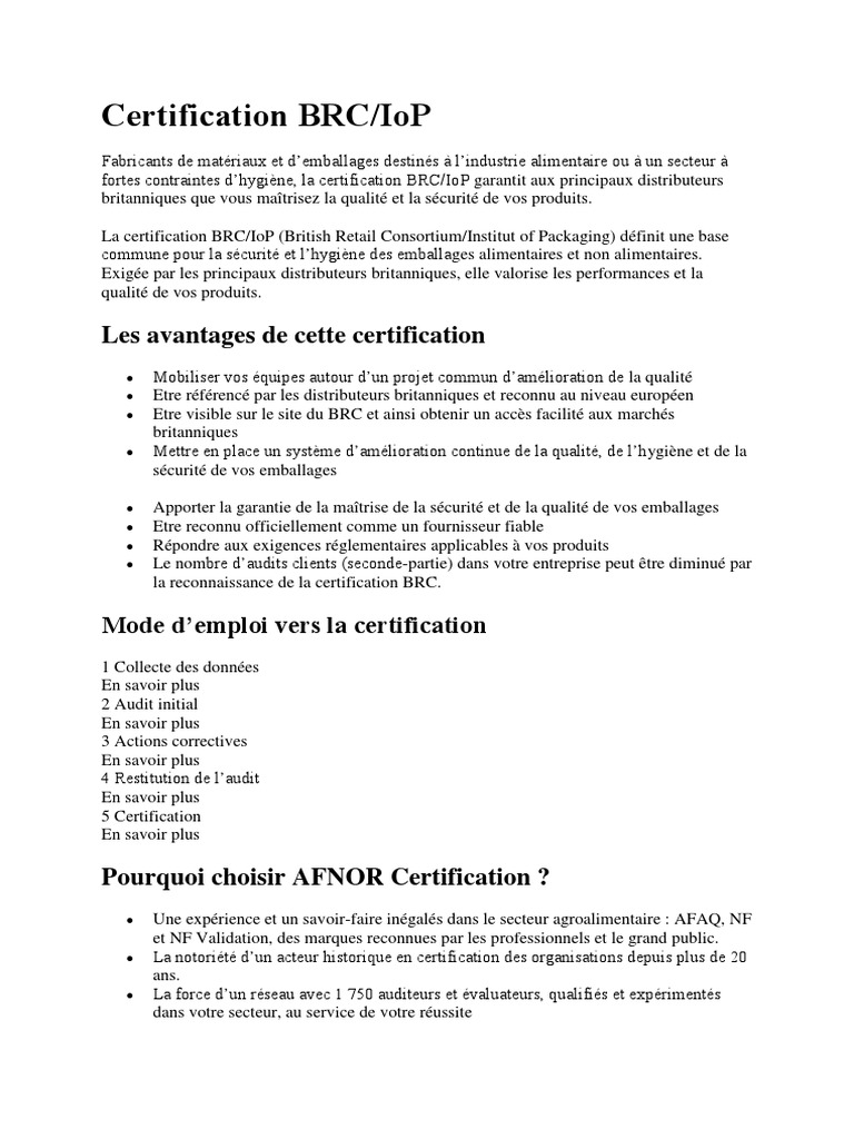 Certification BRC | PDF