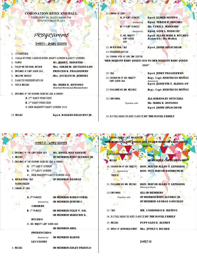 Sitio Senoron Fiesta 2020 - Program | PDF | Royalties | Monarchy