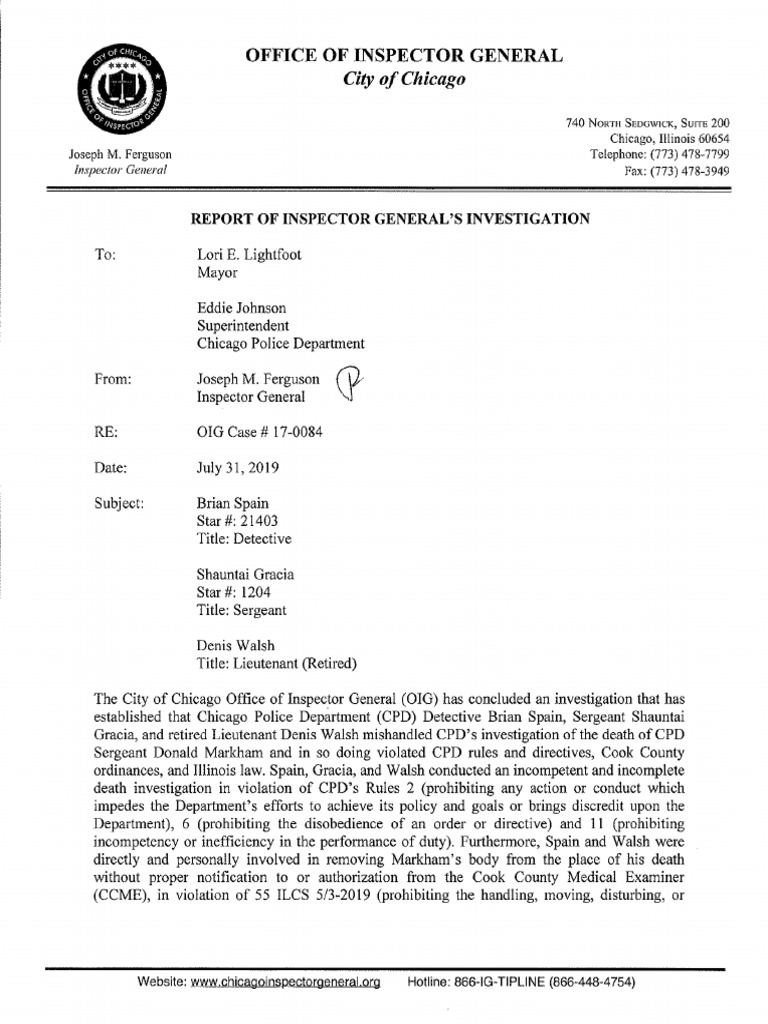 Office of The Inspector General Report - Death of Sgt. Donald Markham | PDF