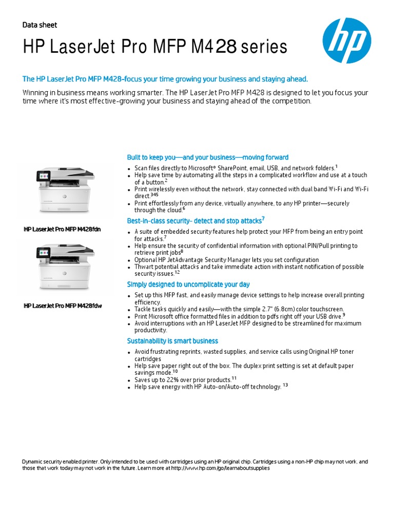 HP LaserJet Pro MFP M428 | PDF | Image Scanner | Wi Fi