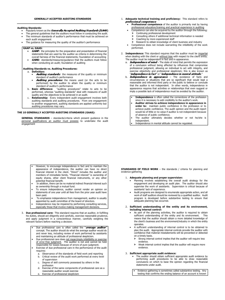 Generally Accepted Auditing Standards | PDF | Financial Audit | Auditor ...