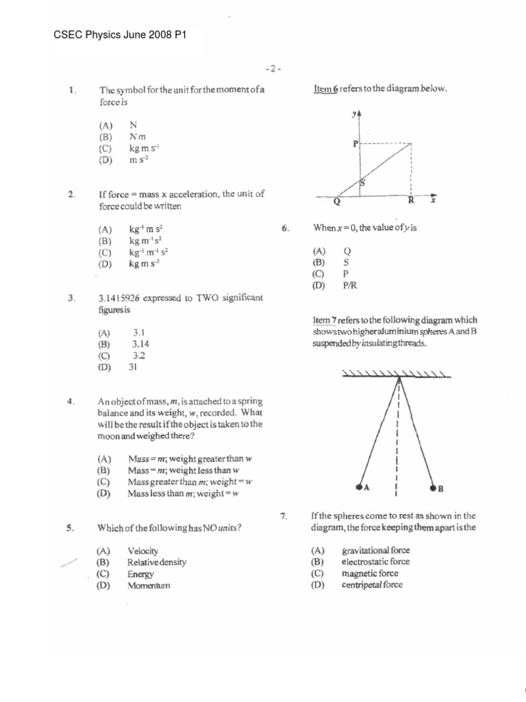 CSEC Physics June 2008 P1 | PDF