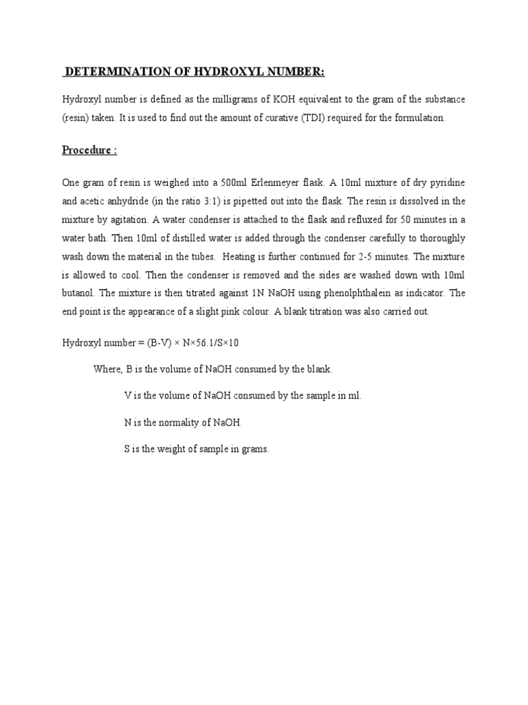 Hydroxyl Number Determination Method | PDF