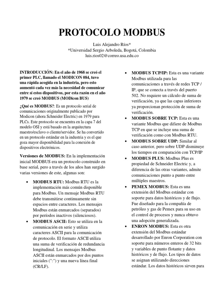 Protocolo Modbus | PDF | Protocolos de internet | Redes