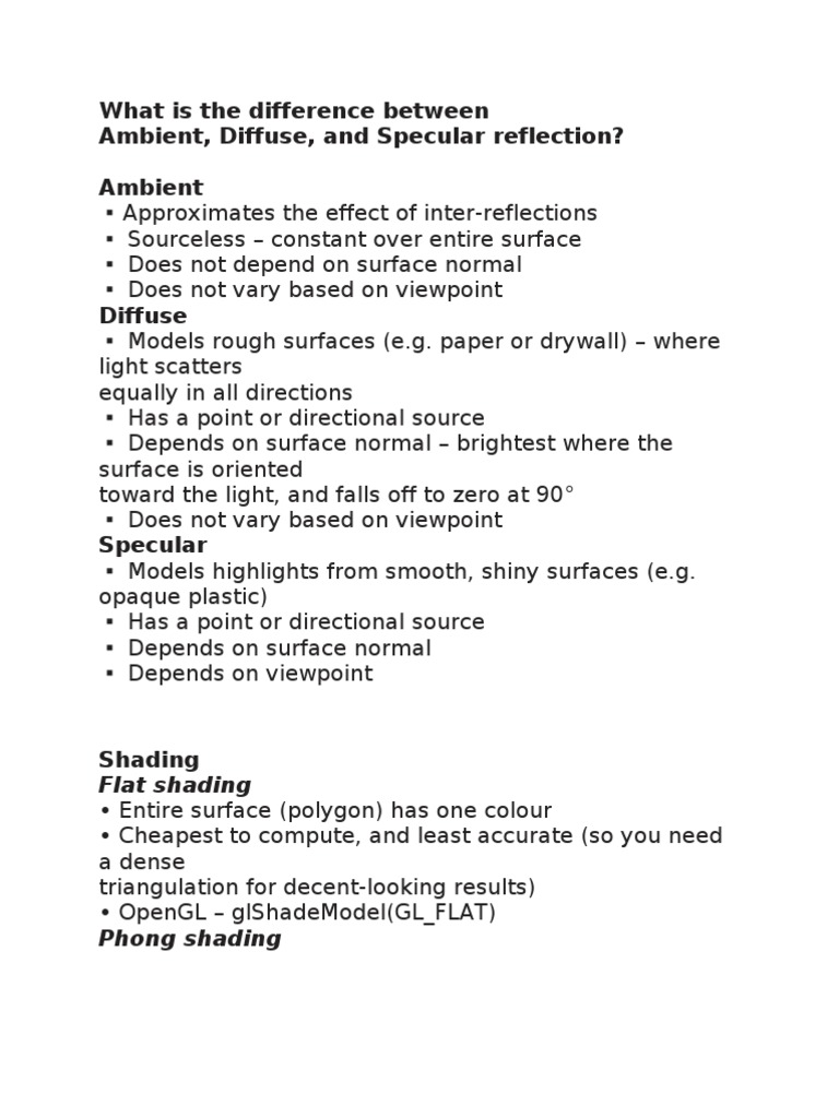 Cg Notes D Shading Types Pdf Optics Areas Of Computer Science