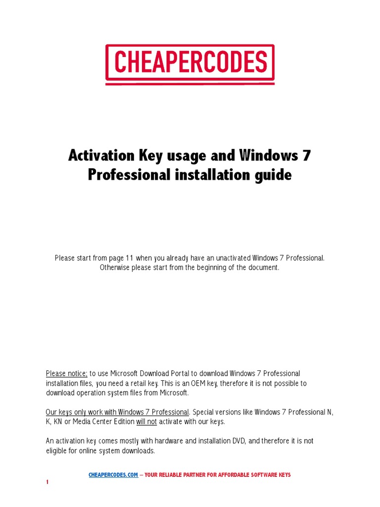 Windows 7 Professional Activation Key Guide Alt | PDF | Booting | Usb ...