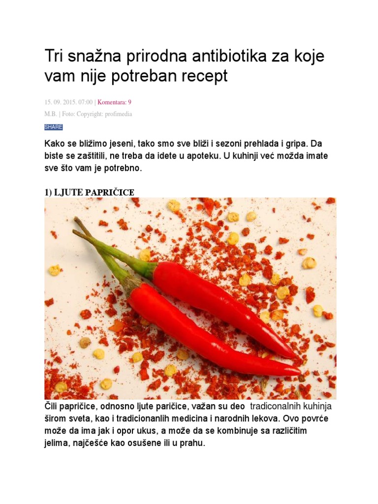 Tri Snažna Prirodna Antibiotika Za Koje Vam Nije Potreban Recept | PDF