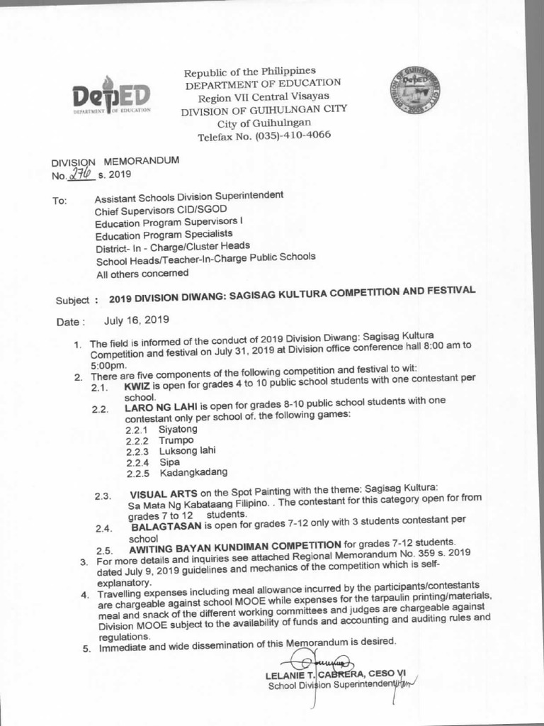 Division Memorandum No 276 | PDF