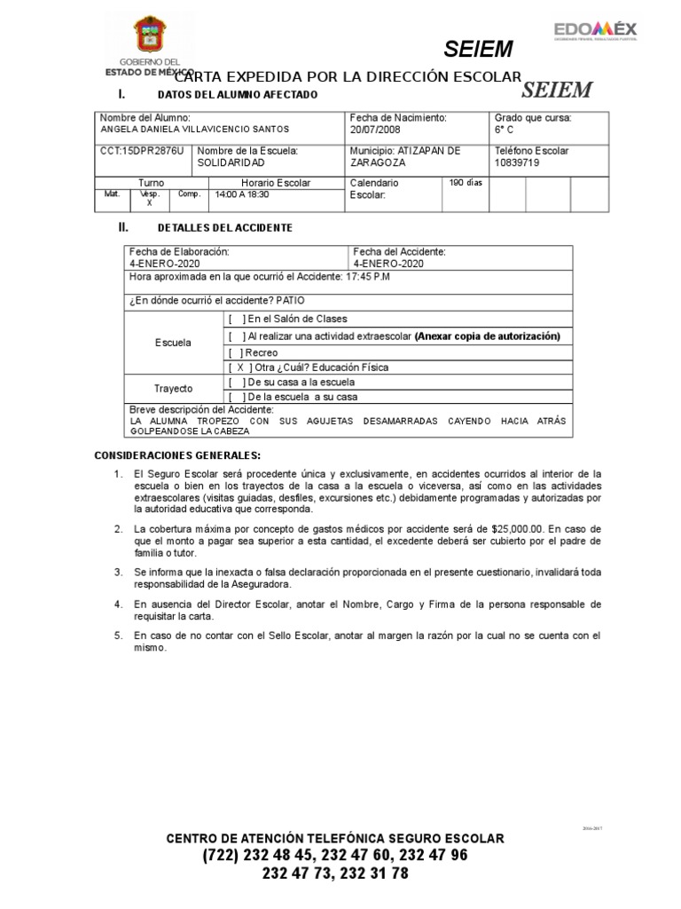 Accidente Escolar: Informe de Ángela | PDF | Escuelas | Enseñando y ...