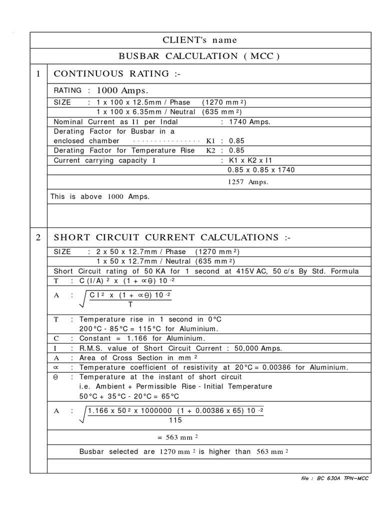MCC Busbar - Calculation PDF | PDF
