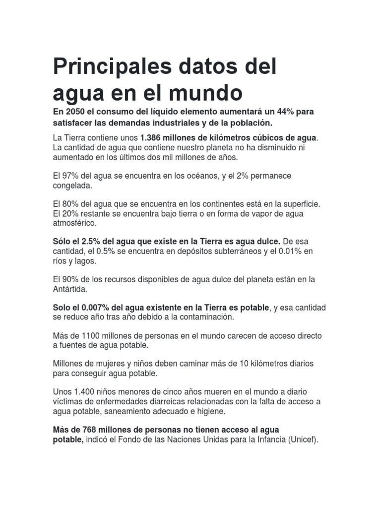 Datos clave sobre el agua en el mundo | PDF | Tierra | Agua