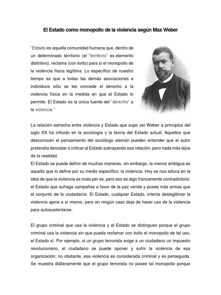 El Estado Como Monopolio de La Violencia Según Max Weber | Descargar ...