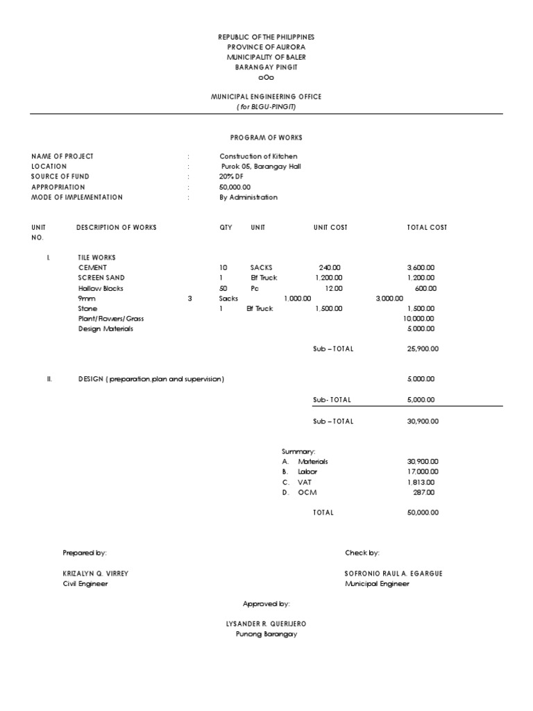 Program of Works | PDF | Nature