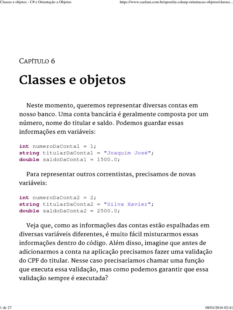 Classes e Objetos - C# e Orientação A Objetos | PDF | C Sharp ...