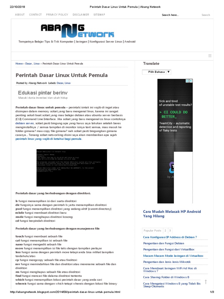 Perintah Dasar Linux Untuk Pemula | PDF
